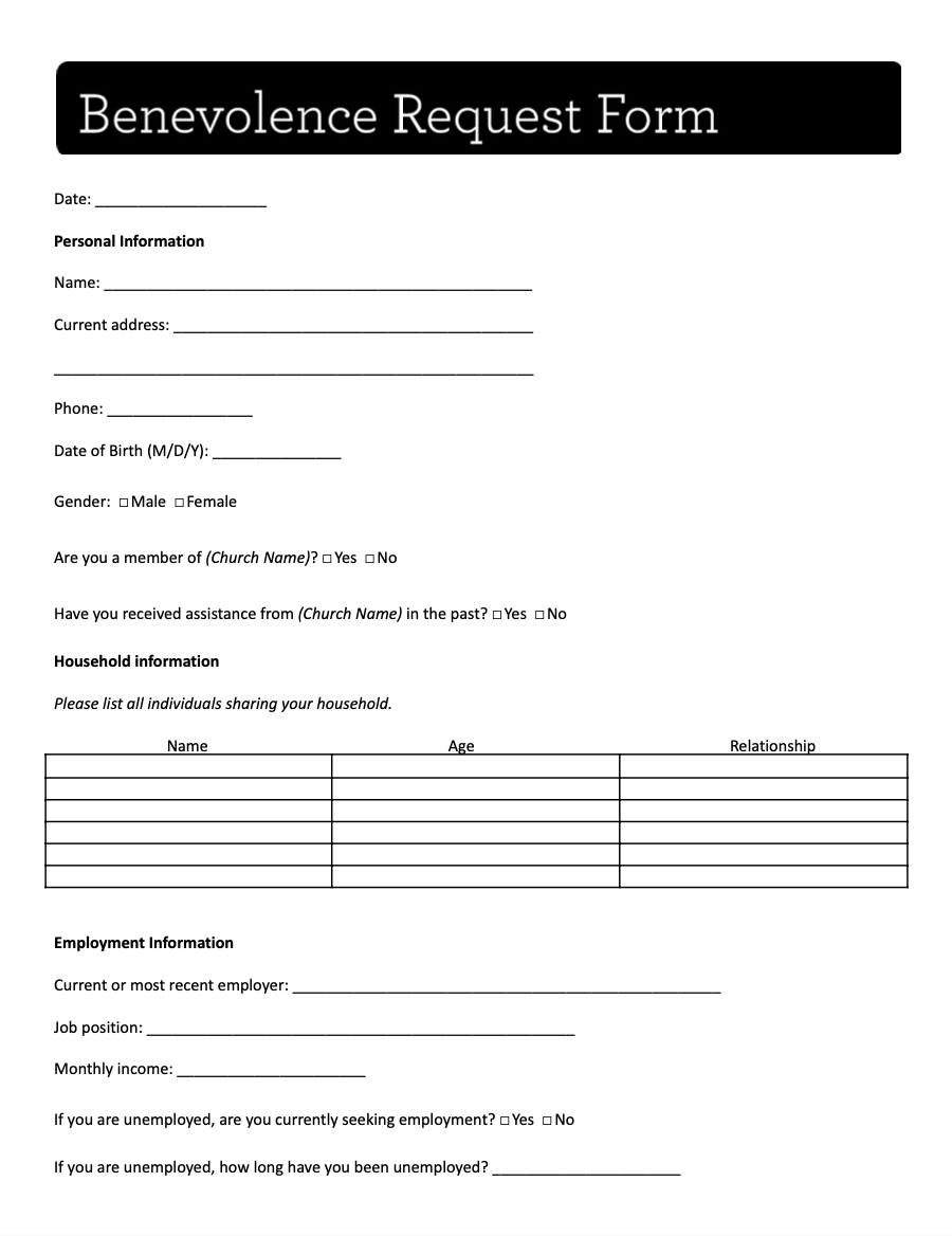 Benevolence Request Form - Church Fuel